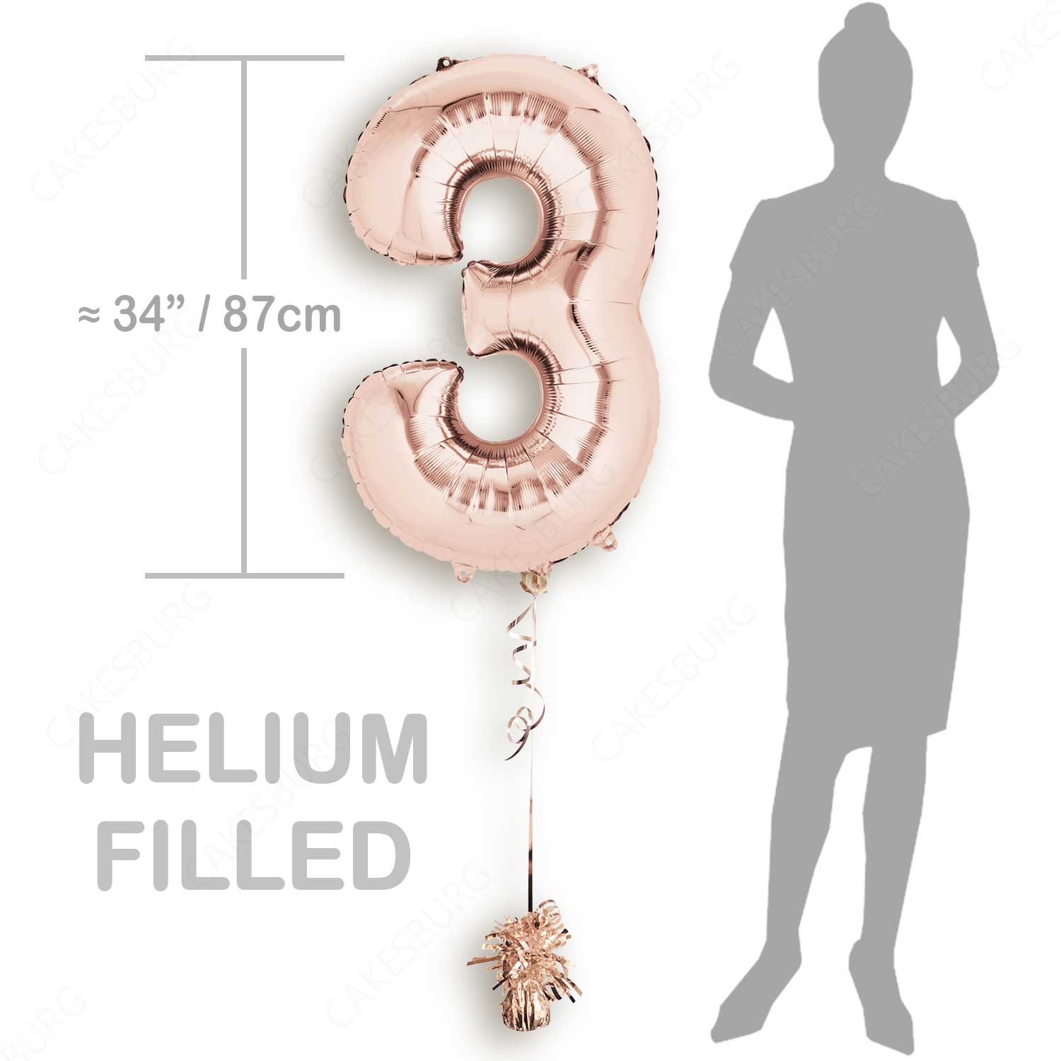 34" Rose Gold - Number 3 - Foil Balloon (HELIUM FILLED)